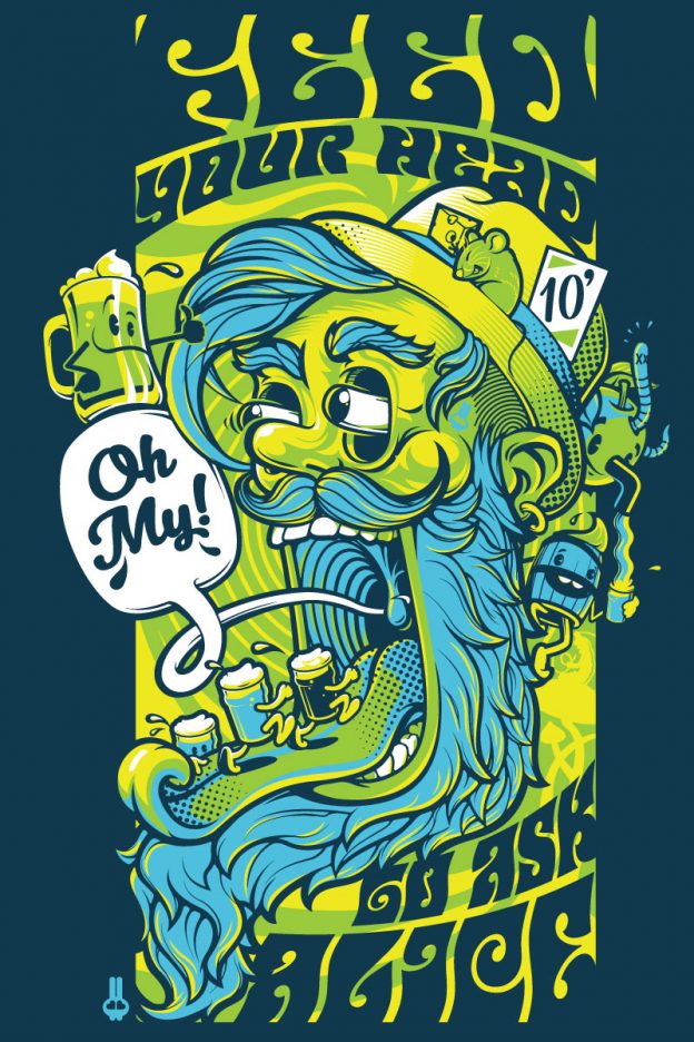 Cartoon poster for beer festival illustrated in a retro 1950's style ...