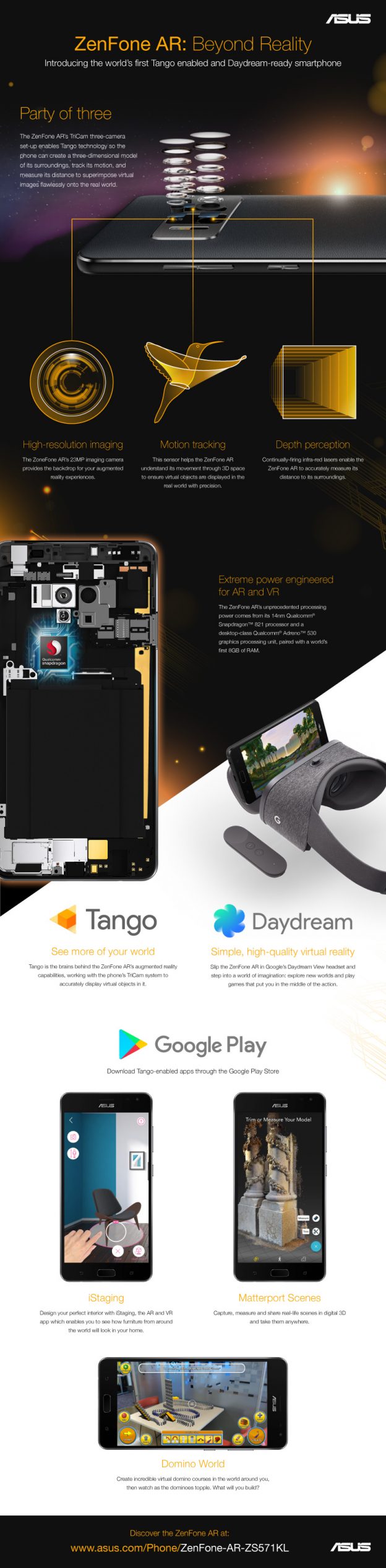 ASUS Zenfone AR infographic design including bespoke illustrations