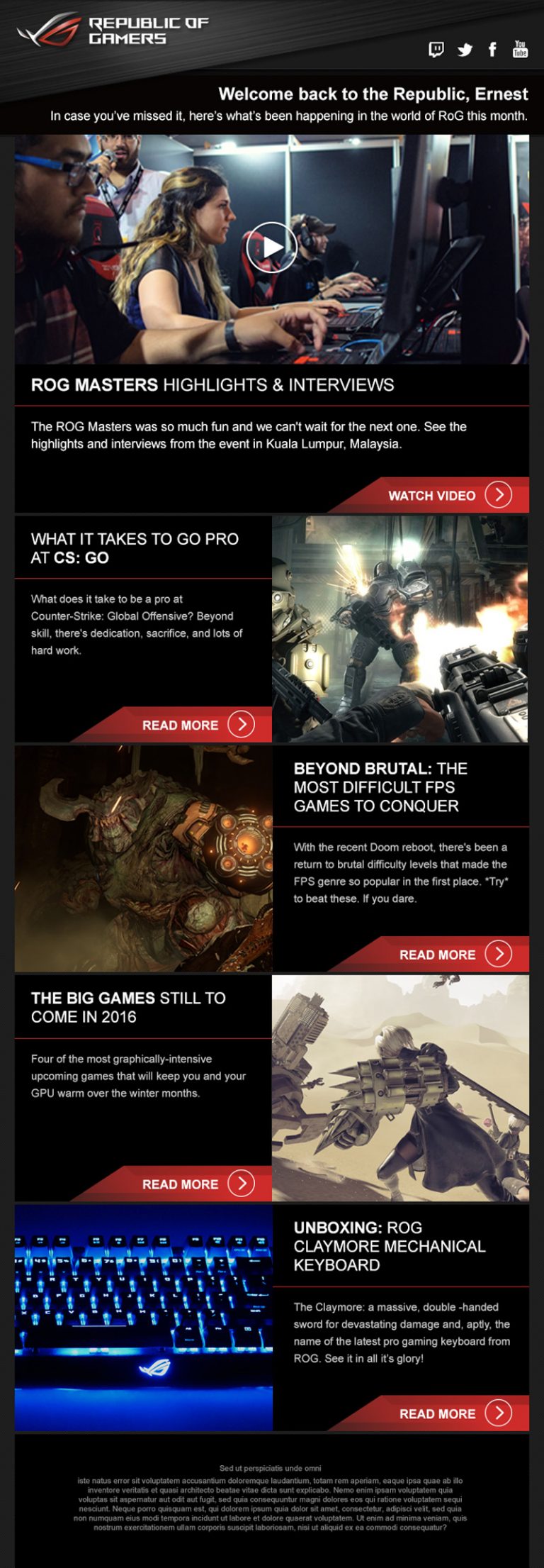 Emailer template for the Republic of Gamers newsletter created using ...